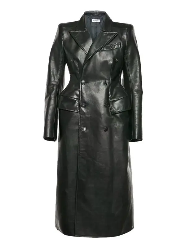 Balenciaga Hourglass Leather Trench Coat - Black