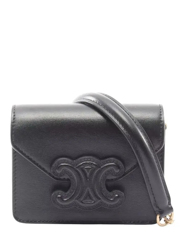Celine Mini Calfskin Cuir Triomphe Chain Crossbody Bag - Black