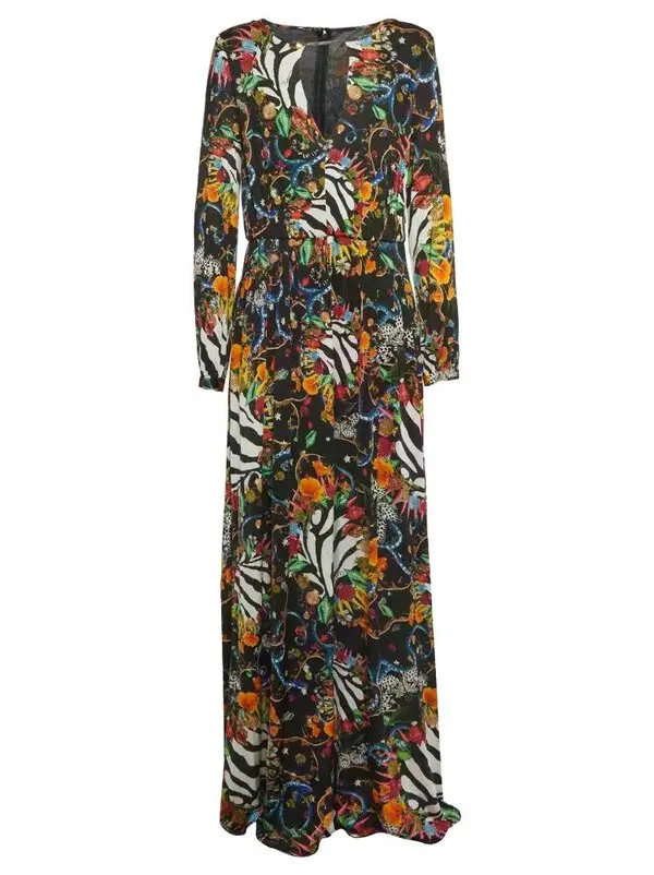 Roberto Cavalli Seashell And Zebra Print Maxi Dress - Black