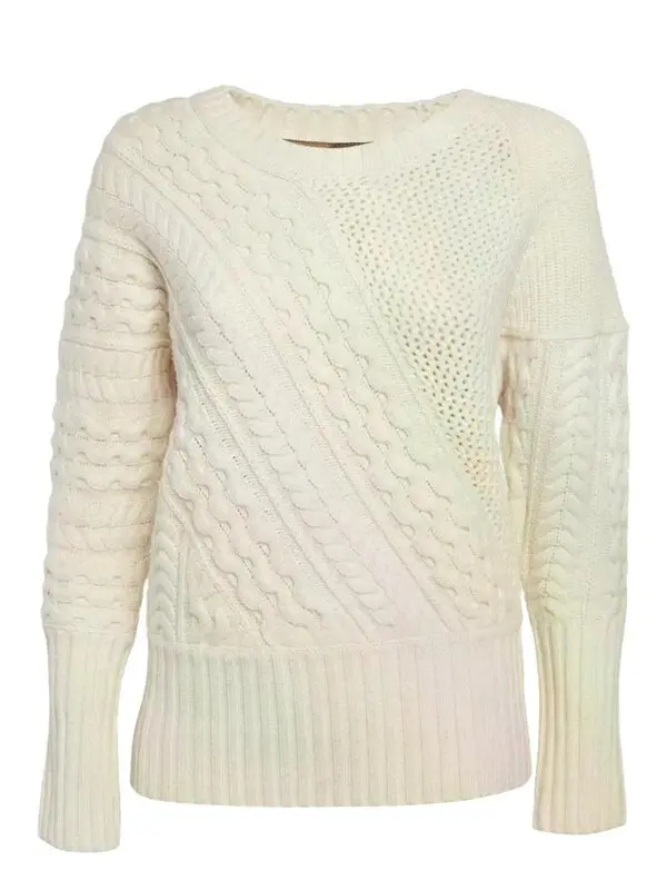 Burberry Cable Knit Crew Neck Sweater - Neutrals