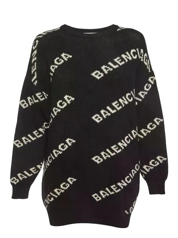 Balenciaga All-over Logo Intarsia Knitted Sweater - Black