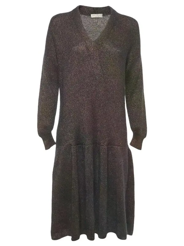 Brunello Cucinelli V-neck Knitted Midi Dress - Black