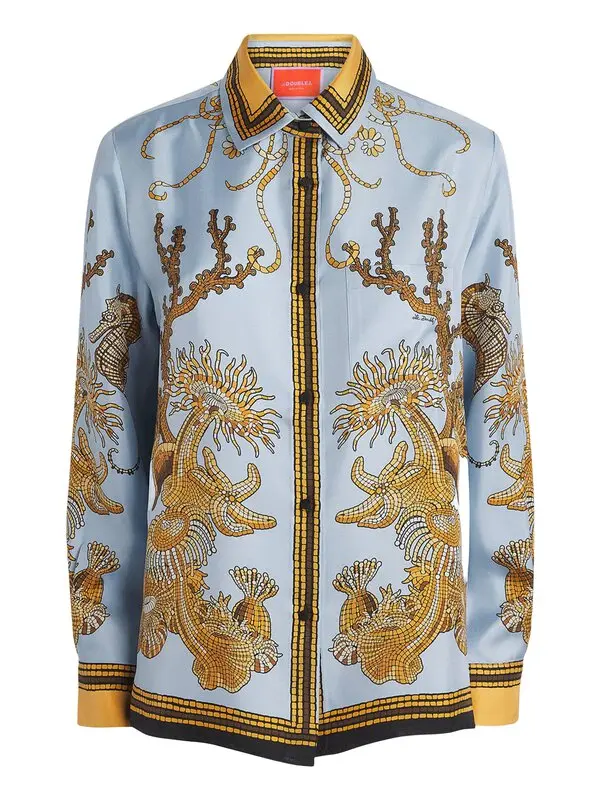 La DoubleJ Silk Printed Shirt - Blue