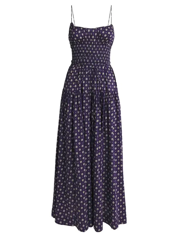DÔEN Cotton-silk Safia Printed Midi Dress - Navy