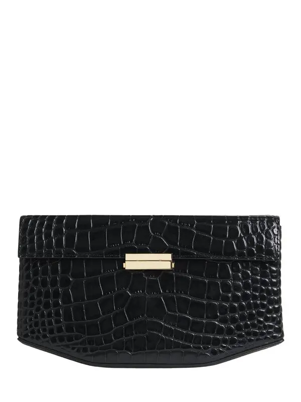 TOTEME Croc-embossed Leather Shoulder Bag - Black