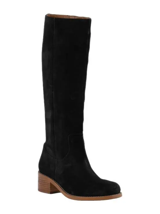 Seychelles Knee-high Suede Boots With Stacked Heel - Black