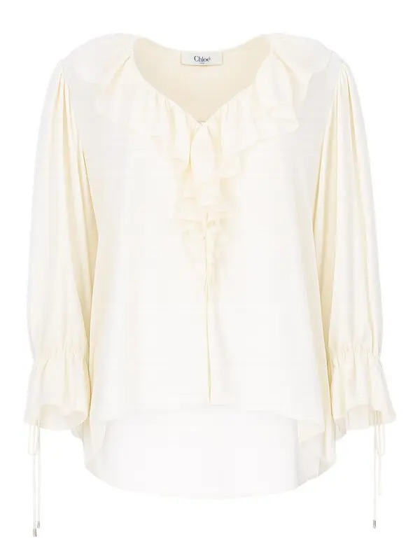 Chloé Crêpe De Chine V-neck Ruffle Top - Ivory