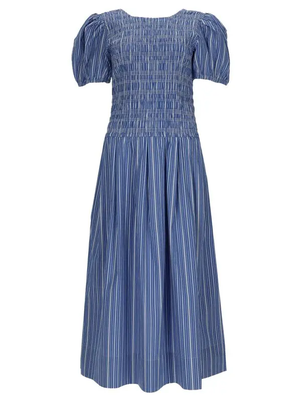 GANNI Striped Cotton Dress - Blue