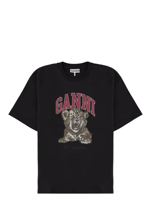 GANNI T-shirt Con Stampa Tigre - Black