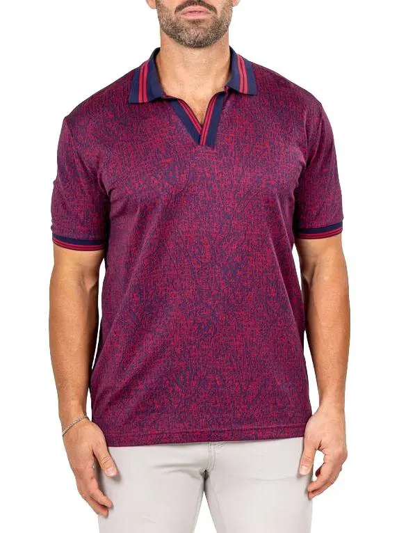 MACEOO Marthyr Grid Print Johnny Collar Cotton Polo - Red