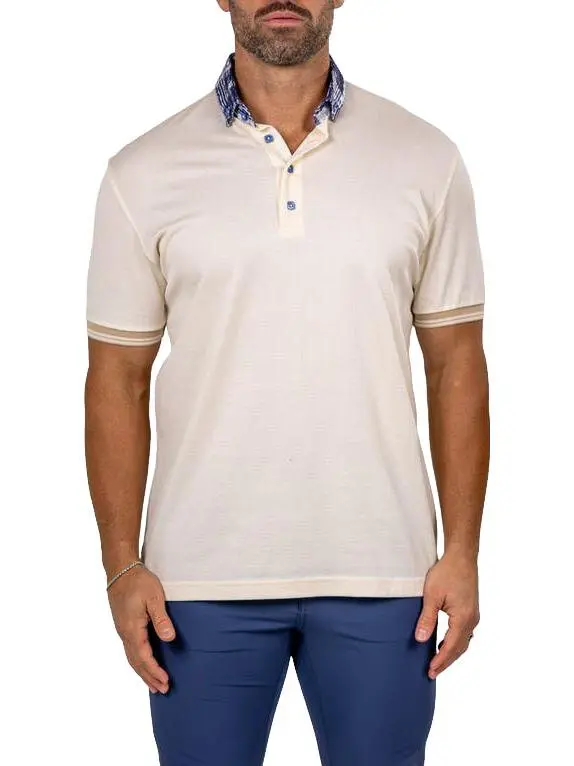 MACEOO Marthyr Textured Contrast Collar Cotton Polo - Beige