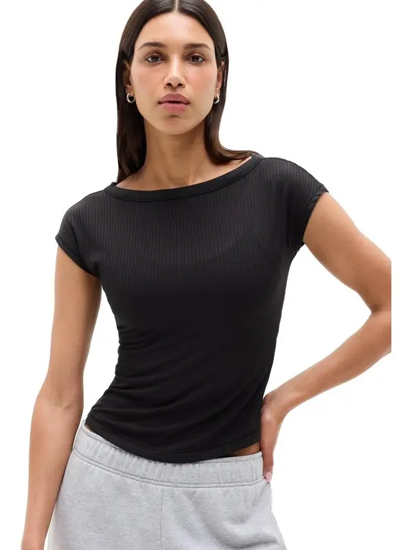 Athleta Perfect Rib Boatneck Tee - Black