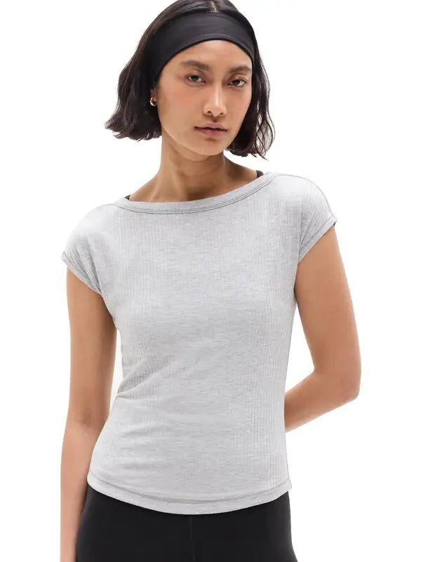 Athleta Perfect Rib Boatneck Tee - Grey
