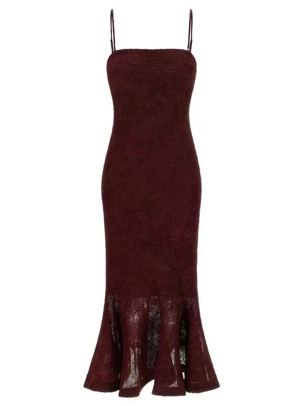 ROTATE BY BIRGER CHRISTENSEN Floral Appliqué Midi Dress - Red
