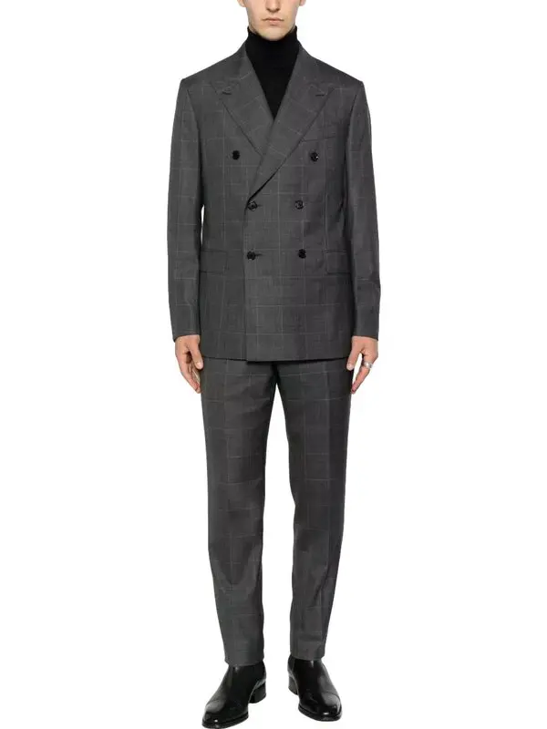 Caruso Check Double-breasted Suit - Grey