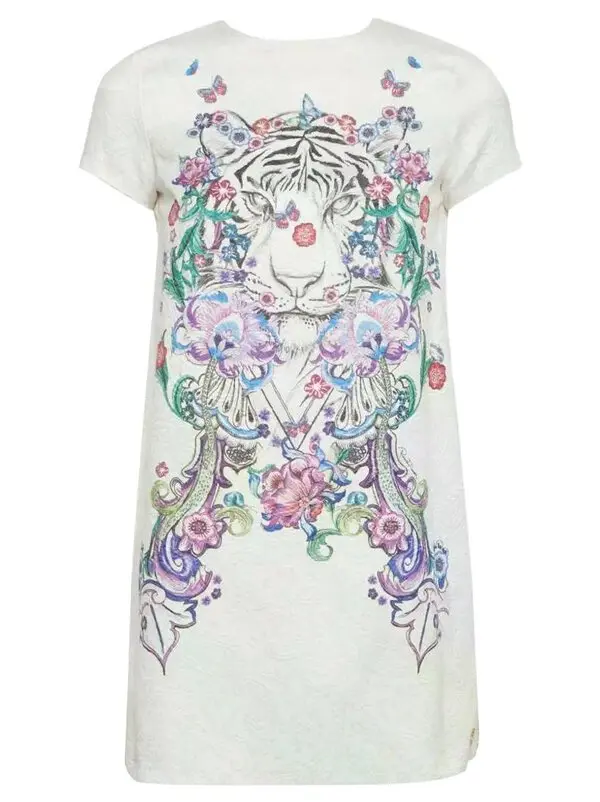 Roberto Cavalli Tiger Floral Print Jacquard Dress - Neutrals