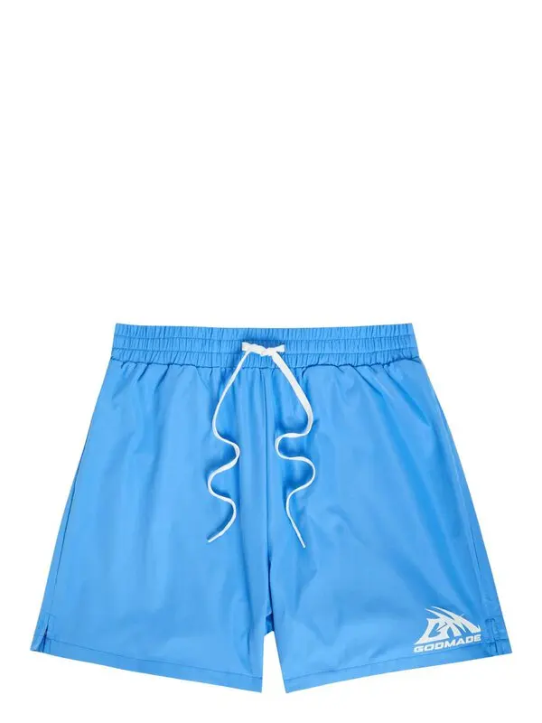 GODMADE Logo-print Cotton Swim Shorts - Blue