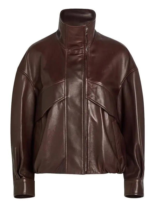 Nour Hammour Roland Funnel-neck Panelled Leather Jacket - Brown