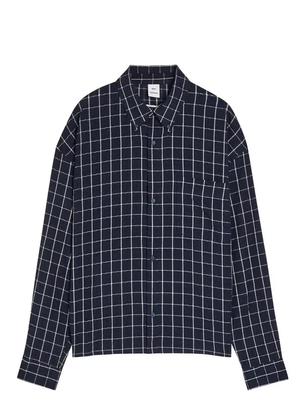 WON HUNDRED Maza Checked Cotton-blend Shirt - Navy