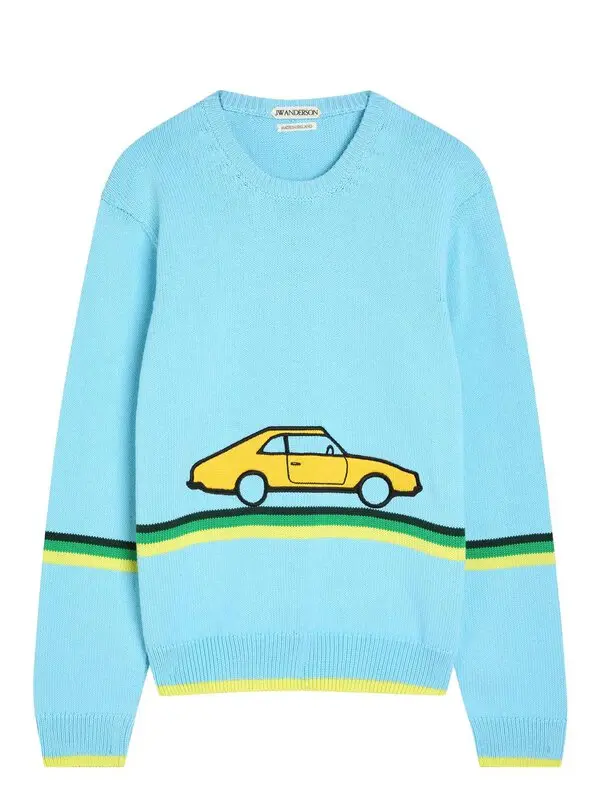 JW Anderson Car Striped Cotton-knit Jumper - Blue
