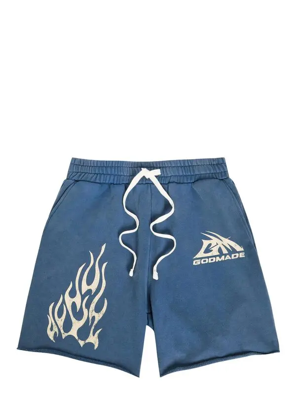 GODMADE Logo Print Cotton Sweatshorts - Blue Light