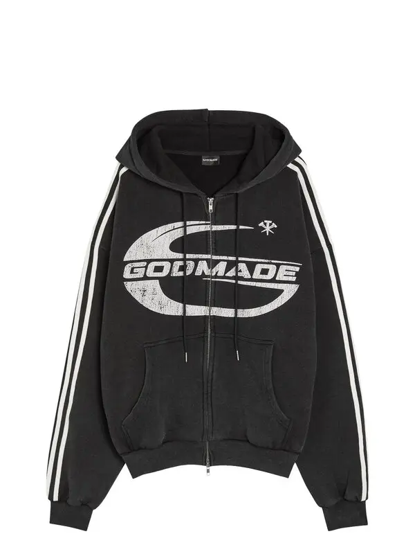 GODMADE Imperial Logo Striped Hooded Cotton Sweatshirt - Black
