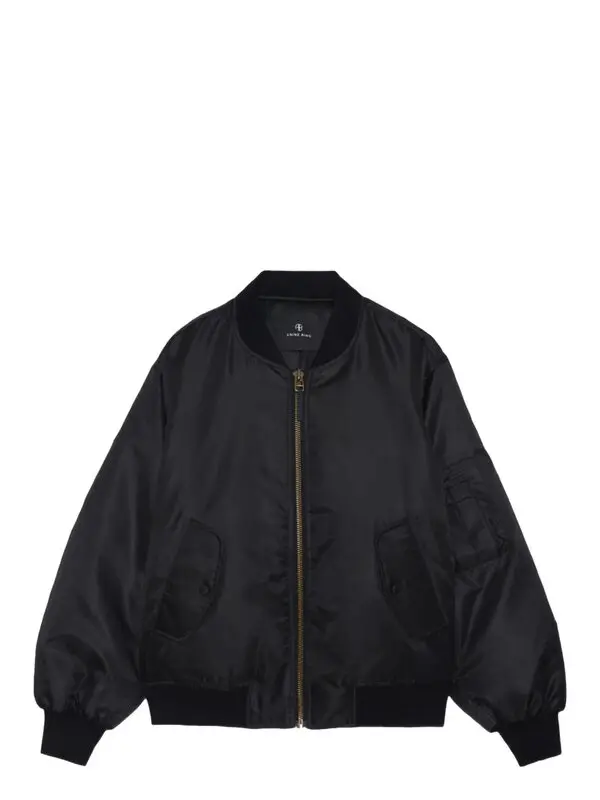 ANINE BING Leon Satin Zipped Bomber Jacket - Black