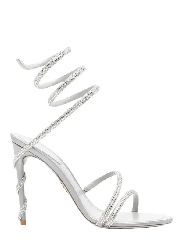 Rene Caovilla Stiletto High Heel Sandals With Crystal Embellishment - Grey