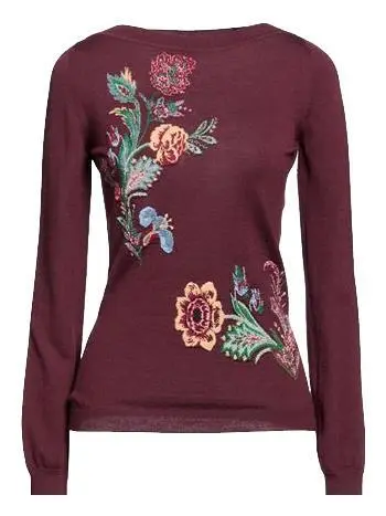 Etro Burgundy Wool Blend Floral Jacquard Knit Sweater - Red