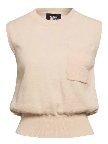 Alpha Studio Sleeveless Crewneck Sweater With Pocket - Beige