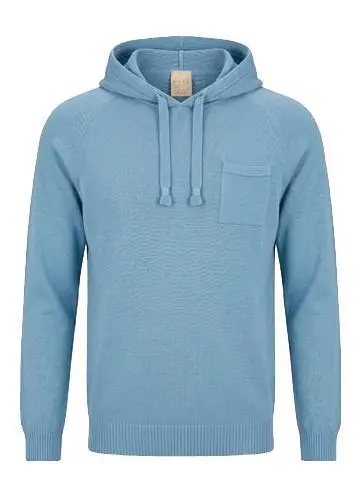 H953 Cotton Hooded Sweater With Chest Pocket - Blue