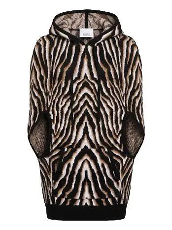 Erika Cavallini Wool Blend Cape With Animal Print - Black