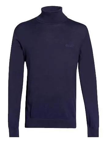Guess Embroidered Logo Turtleneck Cotton Sweater - Navy
