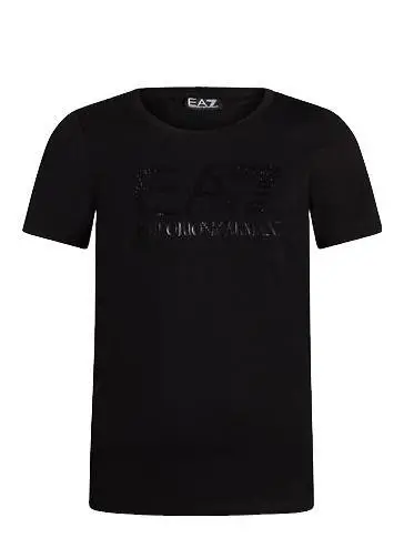 EA7 Cotton Jersey T-shirt With Crystal Embellishments - Black