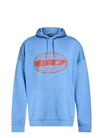 EA7 Graphic Globe" Cotton French Terry Hoodie - Blue