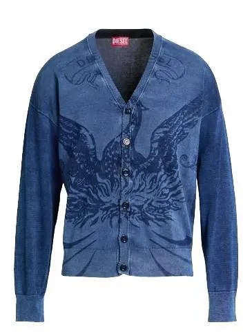 DIESEL® Cotton Cardigan With Eagle Graphic - Navy