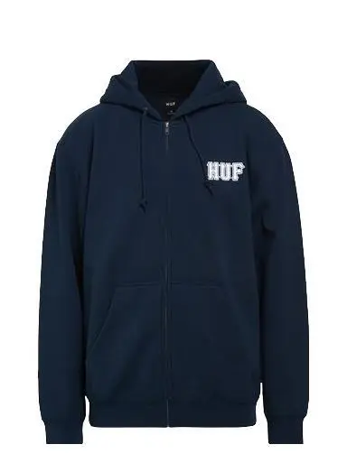 HUF Zip Up Hooded Sweatshirt With Brand Logo - Navy