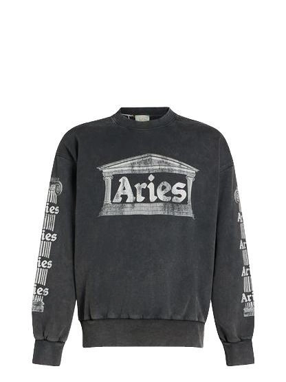 Aries Cotton Crewneck Sweatshirt With Logo Print - Charcoal