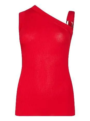Moschino Ribbed Knit One Shoulder Top - Red