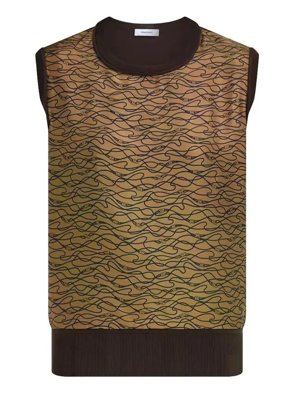 FERRAGAMO Sleeveless Knit Top With Silk Panel - Brown