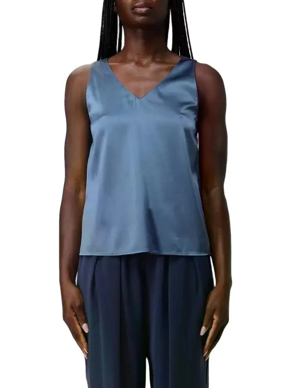 Emporio Armani Satin V-neck Top - Blue