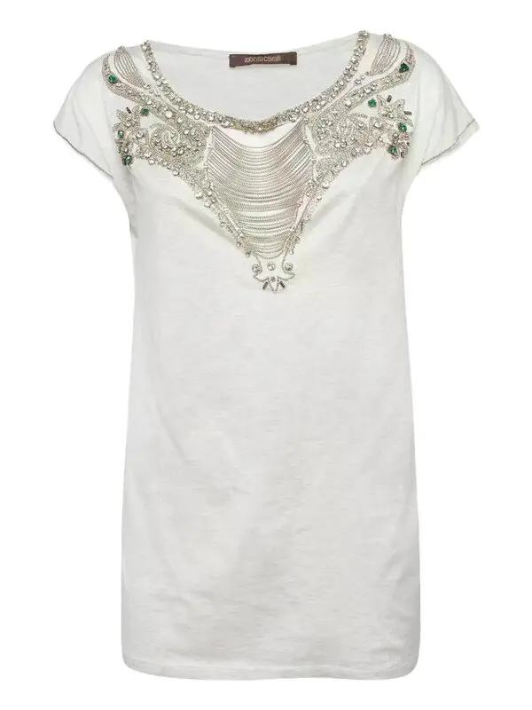 Roberto Cavalli Embellished Jersey T-shirt - White