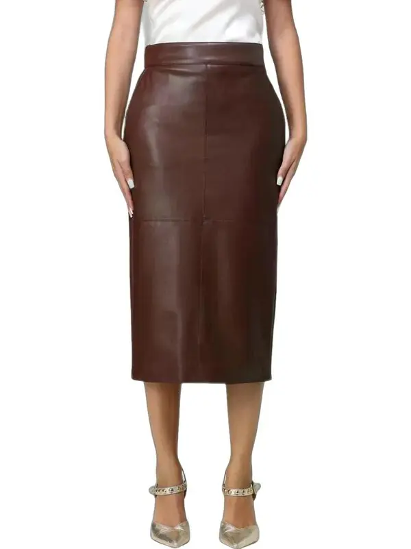 Elisabetta Franchi Pencil Midi Skirt With Hook-and-eye Detail - Brown