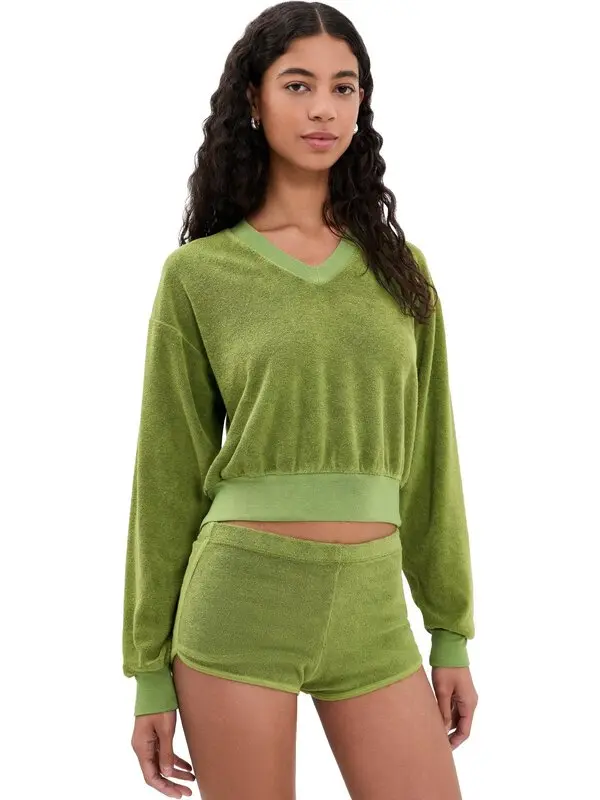 Eterne Cropped V-neck Sweatshirt - Fern