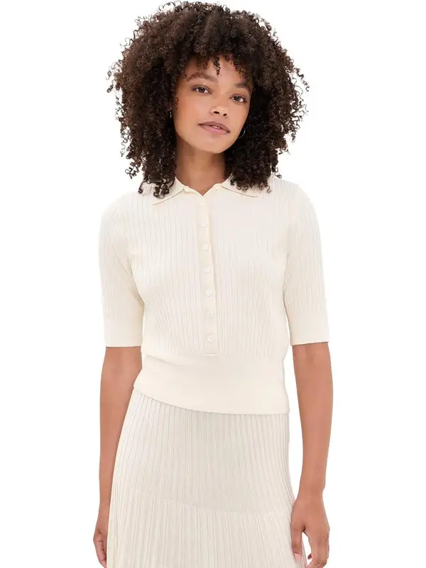TWP Ribbed Knit Polo Sweater - Ivory