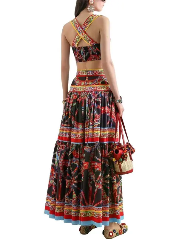 Dolce & Gabbana Carretto-print Poplin Maxi Skirt - Black