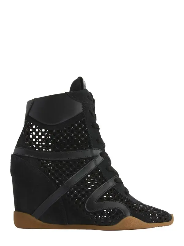 GIUSEPPE ZANOTTI Embellished Perforated Suede Wedge Sneakers - Black
