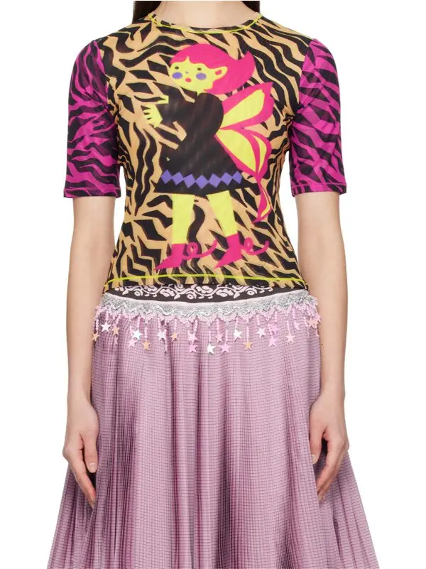 CHOPOVA LOWENA Short Sleeve Printed Mesh Top - Multicolor
