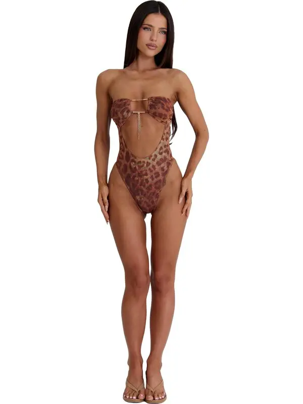 OUTCAST Monikka Bodysuit In Zing Printed Mesh With Gold Hardware - Print