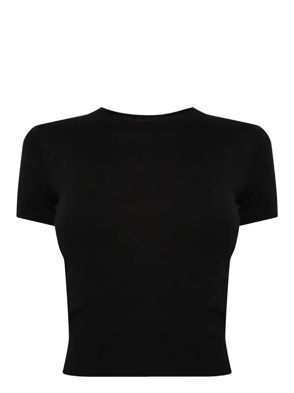 Dsquared2 Wool Cropped Top With Embroidered Logo - Black
